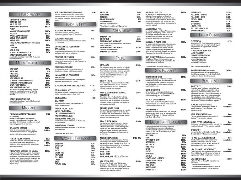 Service Menu - EvelineCharles Hair Salons and Day Spas Edmonton, Calgarya